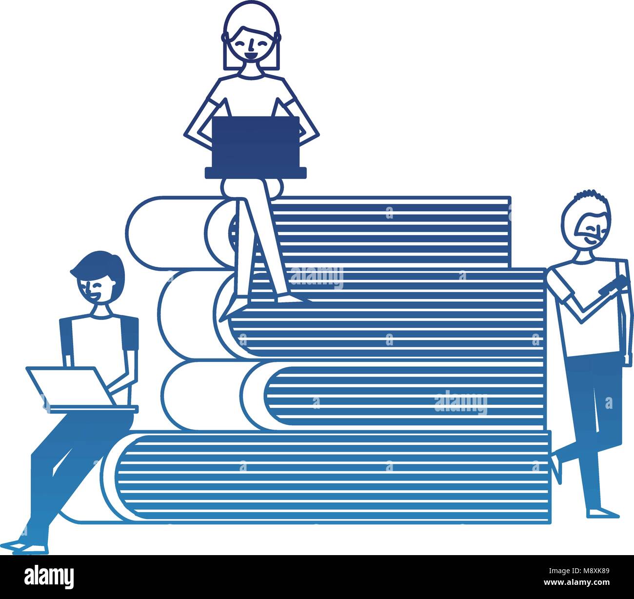 people using technology devices and pile books Stock Vector Image & Art ...