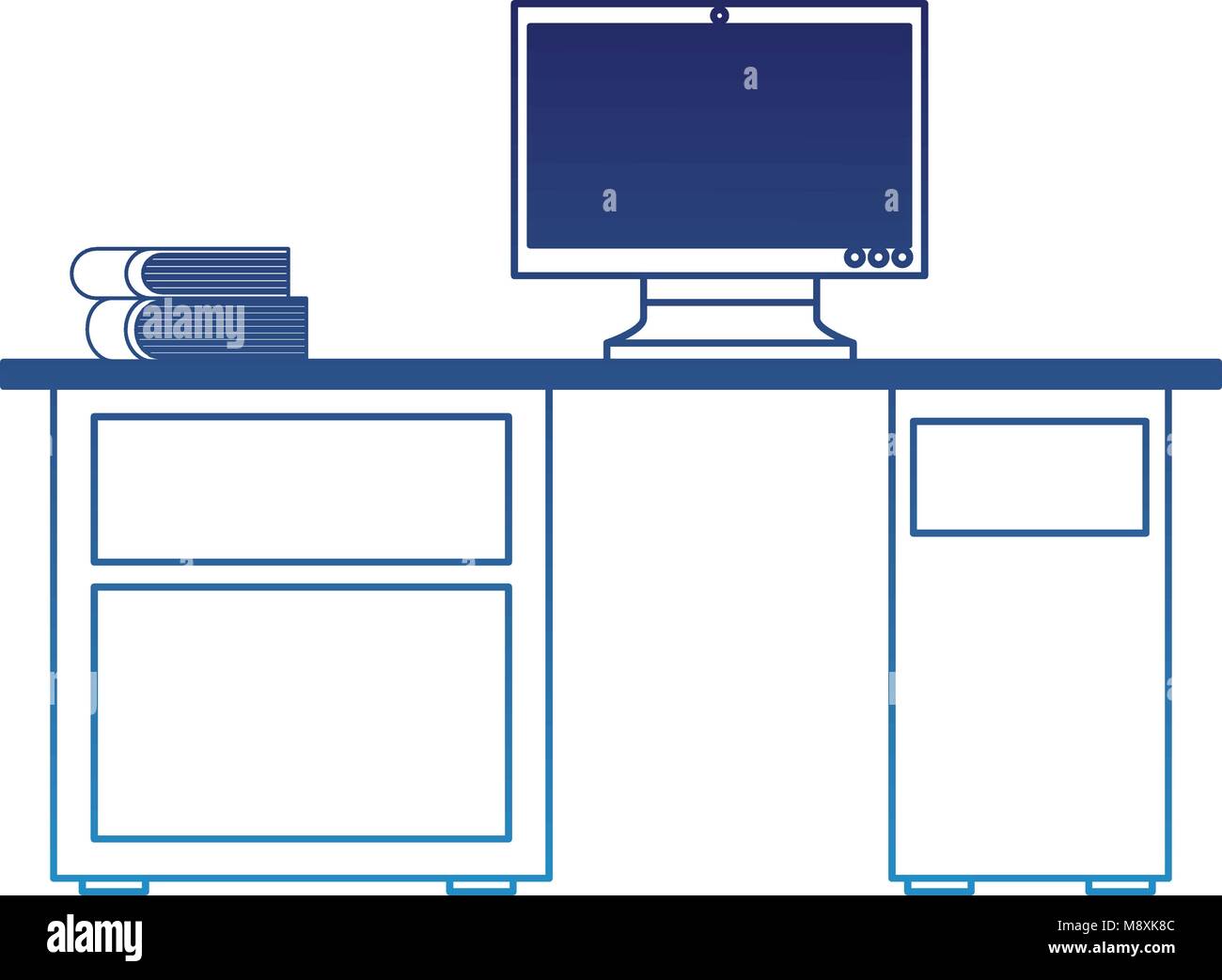 office desk with computer and stack books Stock Vector Image & Art - Alamy