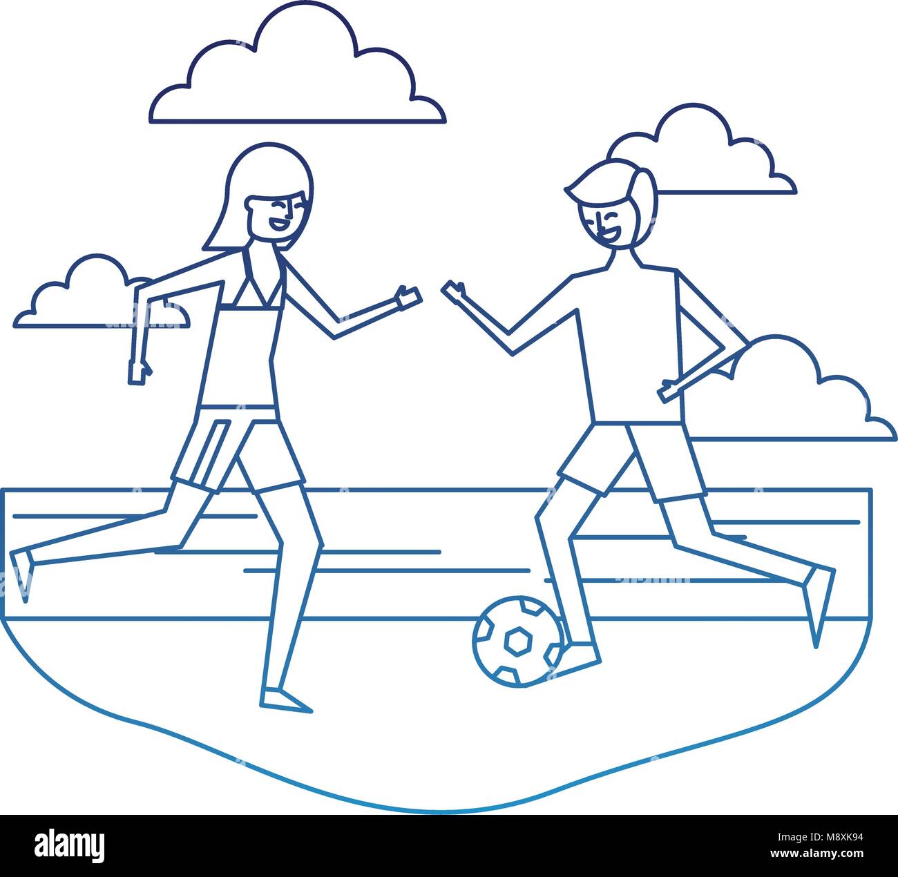 couple cartoon playing in the beach with soccer ball Stock Vector Image ...