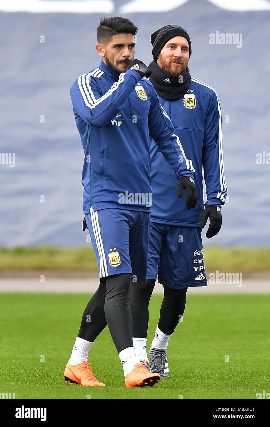 Argentina's Lionel Messi (right) during a training session at the City ...