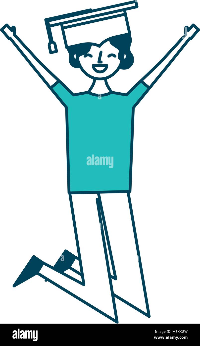 cartoon character young graduate woman jump from happiness Stock Vector ...