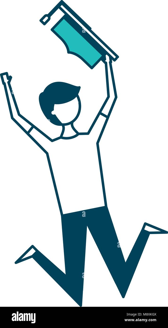 happy jumping student man hat graduate Stock Vector Image & Art - Alamy