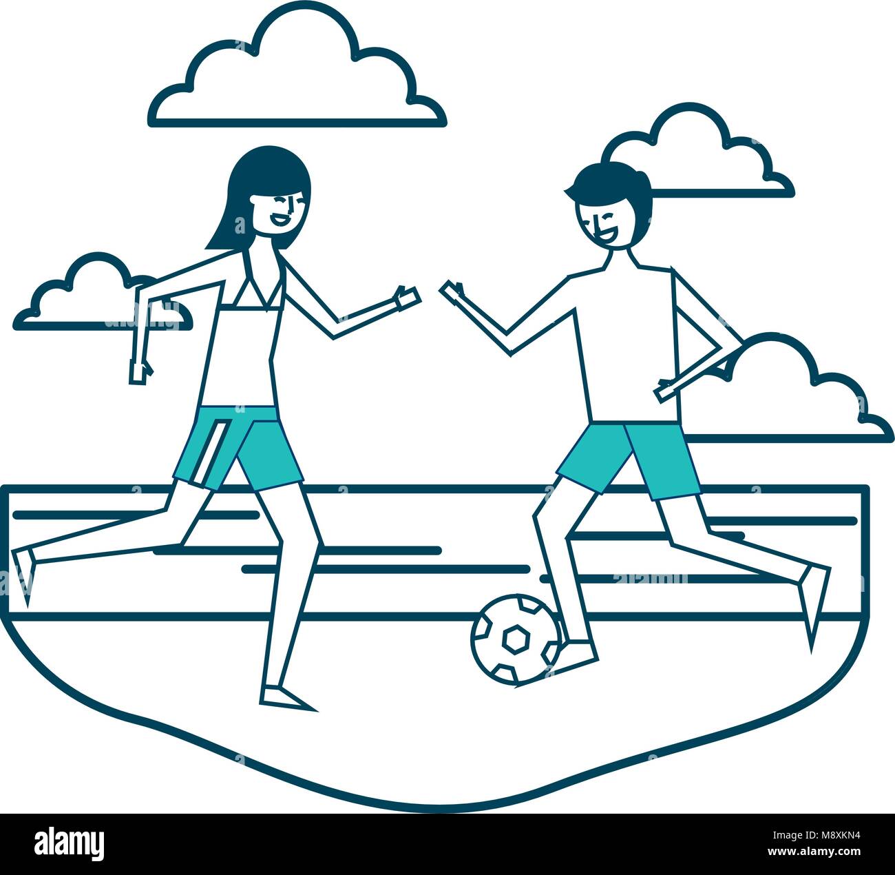 couple cartoon playing in the beach with soccer ball Stock Vector Image ...
