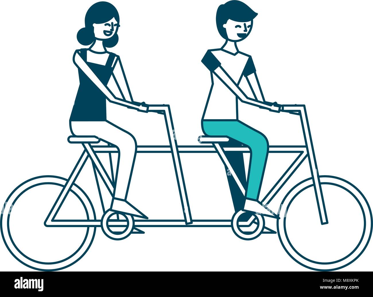 cute happy couple riding in tandem bike recreation Stock Vector Image ...