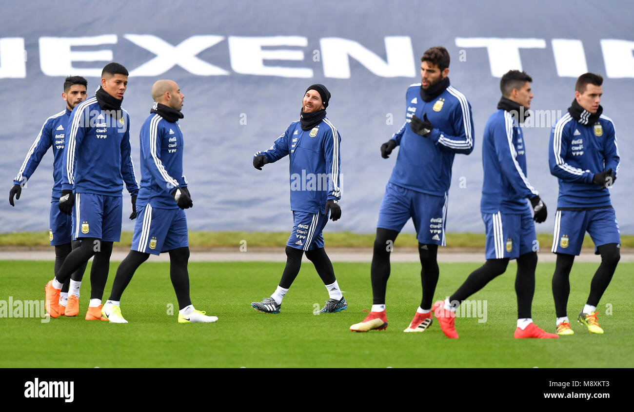 Argentina's Lionel Messi (centre) during a training session at the City ...