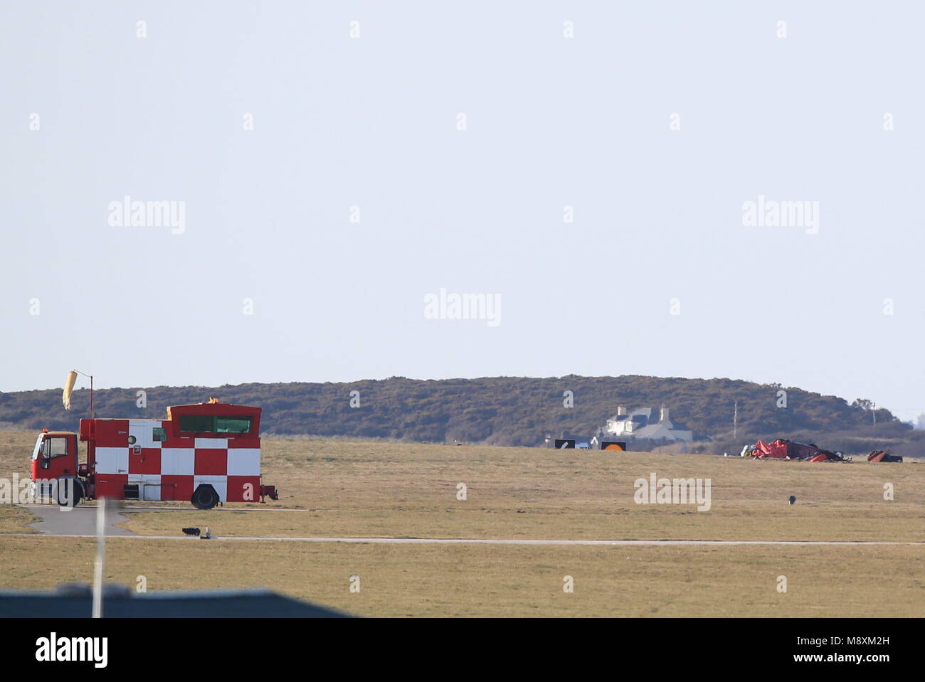 Wreckage after a Red Arrows jet crashed at RAF Valley in north Wales ...
