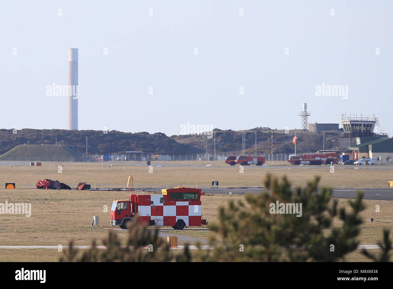 Wreckage after a Red Arrows jet crashed at RAF Valley in north Wales ...