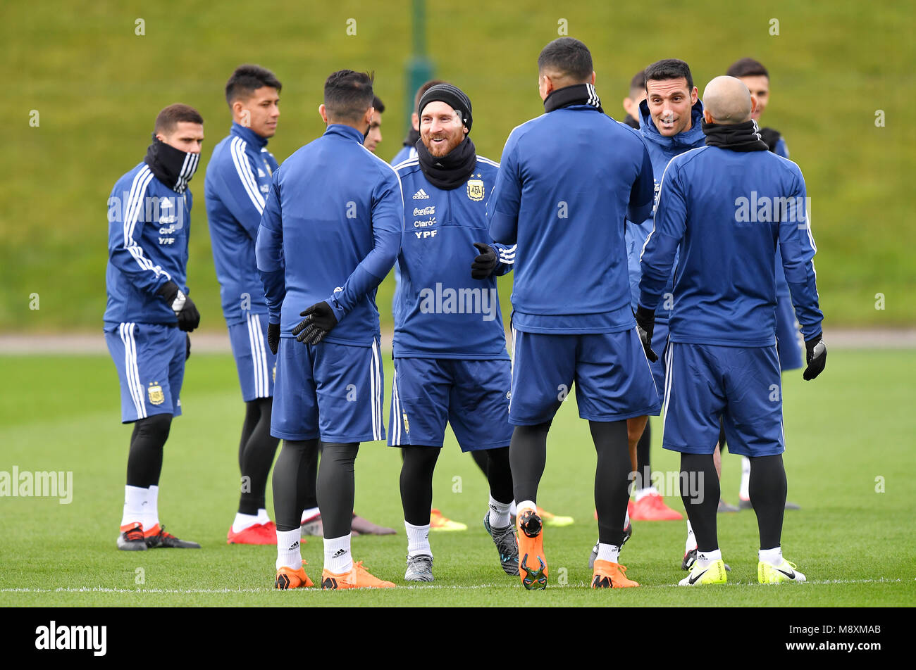 Argentina's Lionel Messi (centre) during a training session at the City ...