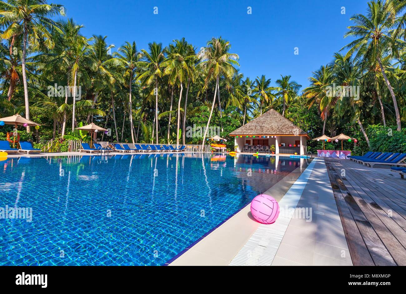 Nice swimming pool in a tropical hotel, Maldives Stock Photo - Alamy