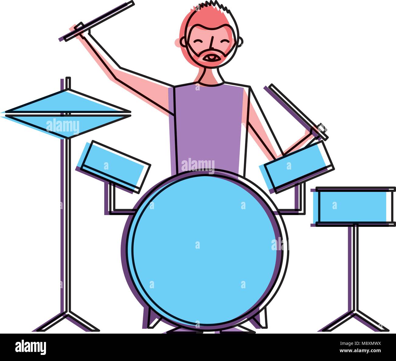smiling man playing instrument music battery Stock Vector Image & Art ...