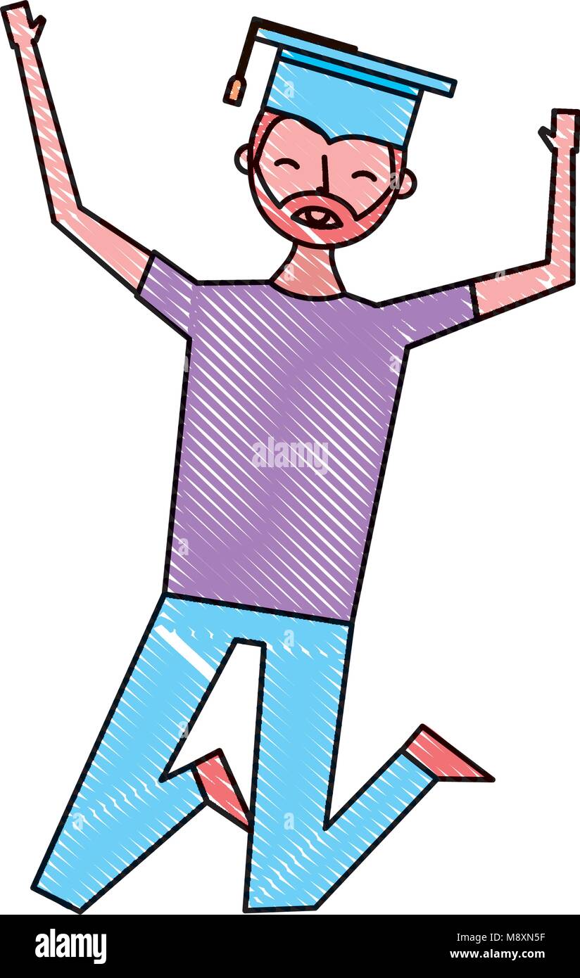 happy jumping student man hat graduate Stock Vector Image & Art - Alamy