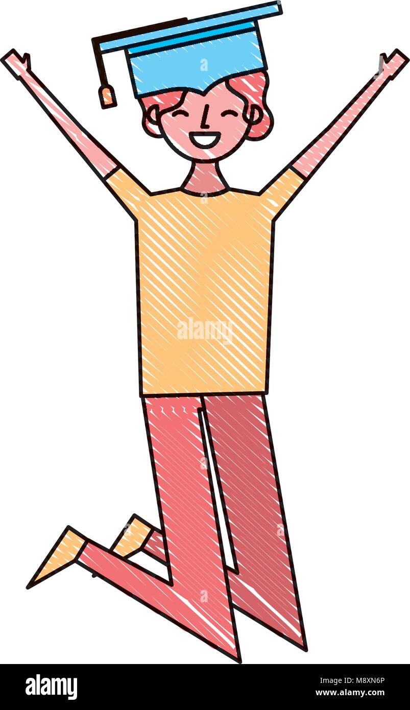 cartoon character young graduate woman jump from happiness Stock Vector ...