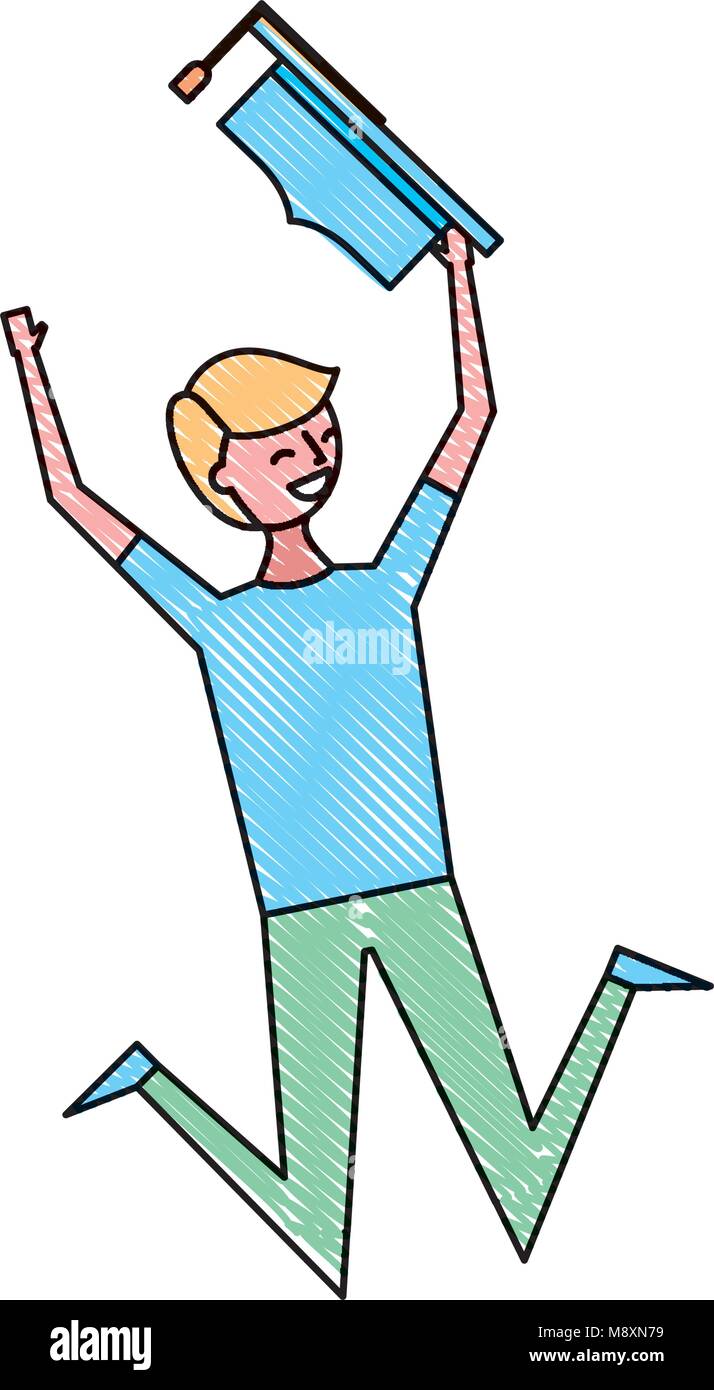 happy jumping student man hat graduate Stock Vector Image & Art - Alamy