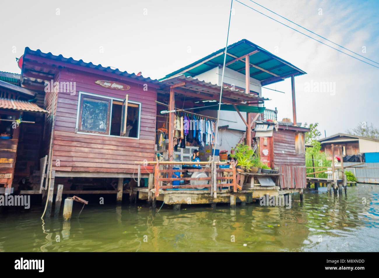 BANGKOK, THAILAND - FEBRUARY 09, 2018: Outdoor view of floating poor ...