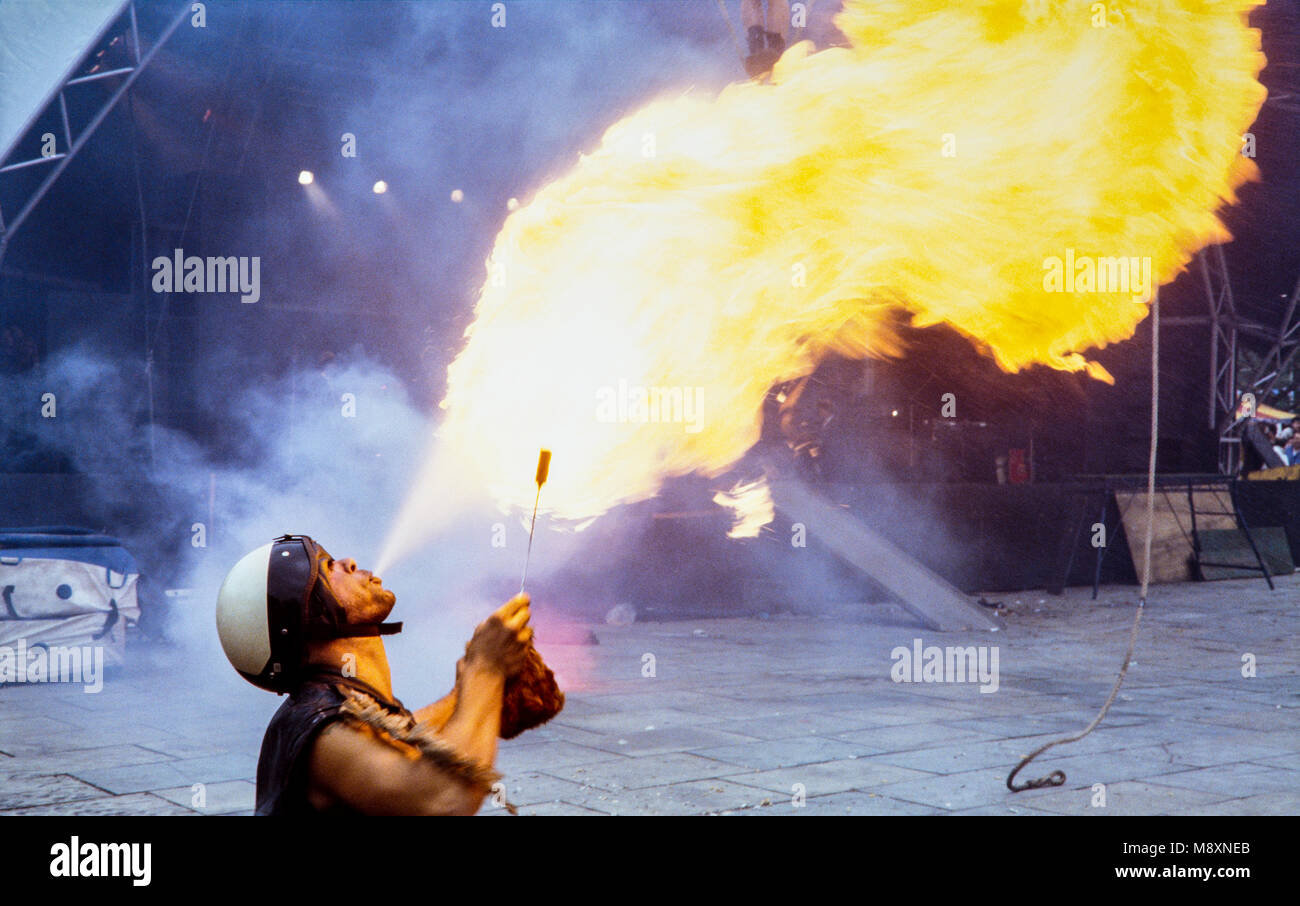 Archaos circus, fire eater performing at the South Bank to promote the ...
