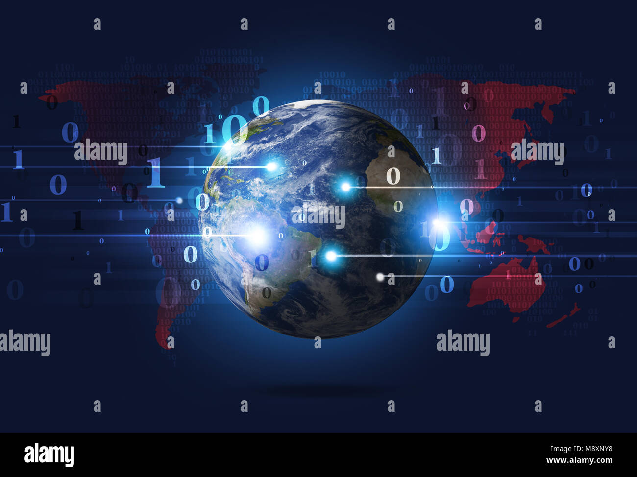 abstract technology binary code and world map internet background Stock ...