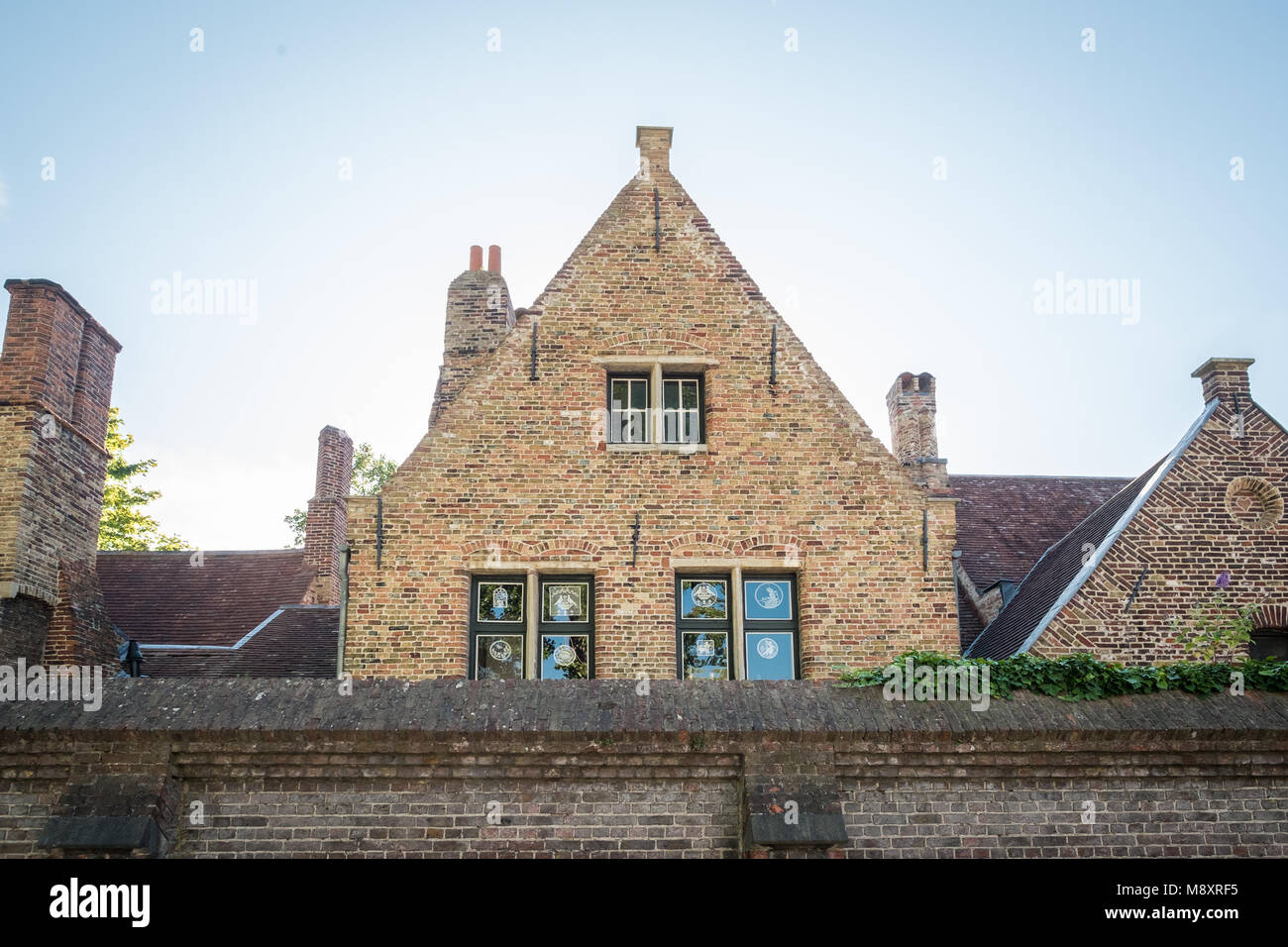 Typical medieval architecture in Bruges, Belgium, with lace in the ...
