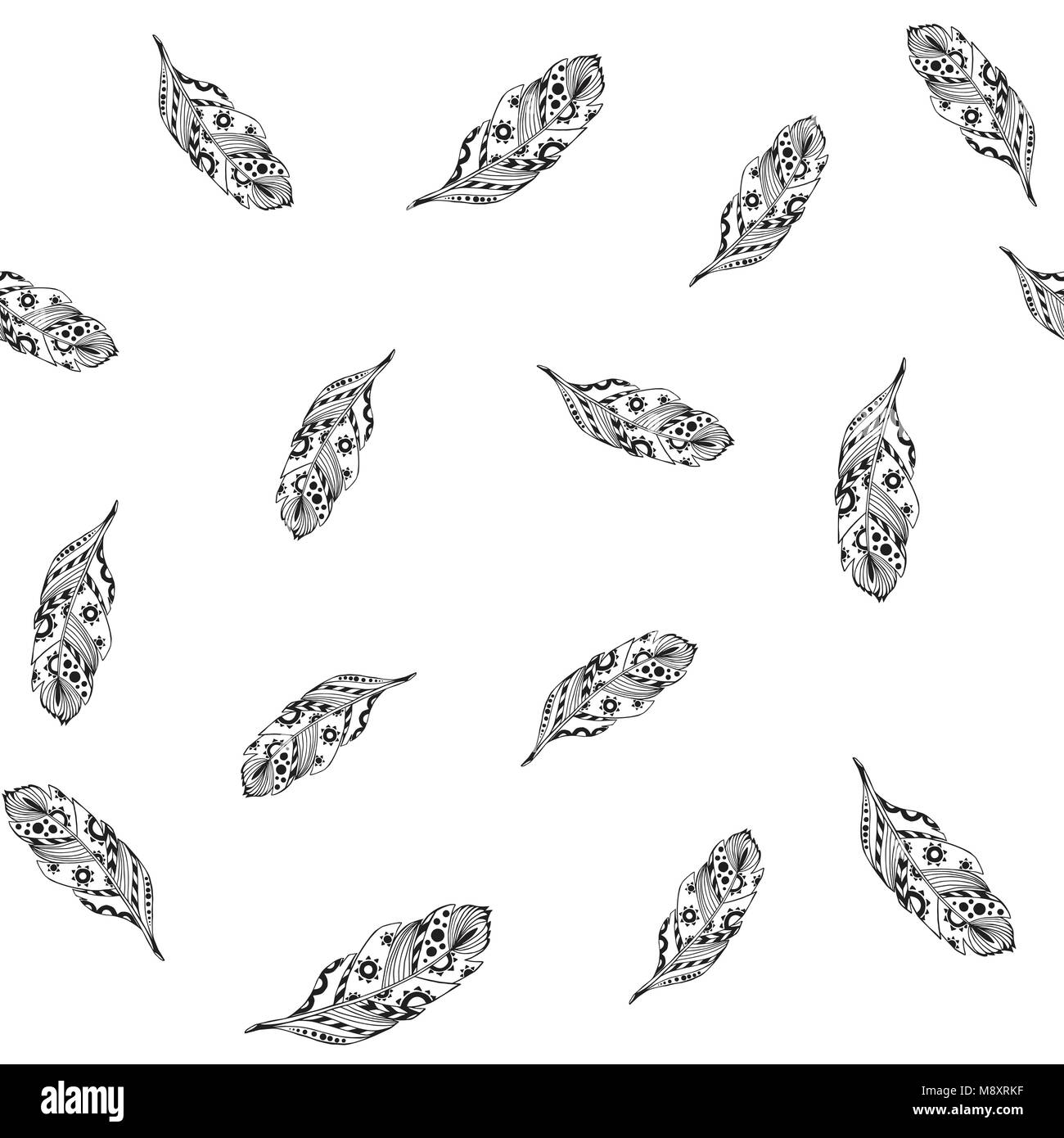 Seamless background vintage carved feathers. Pattern. White feathers on ...