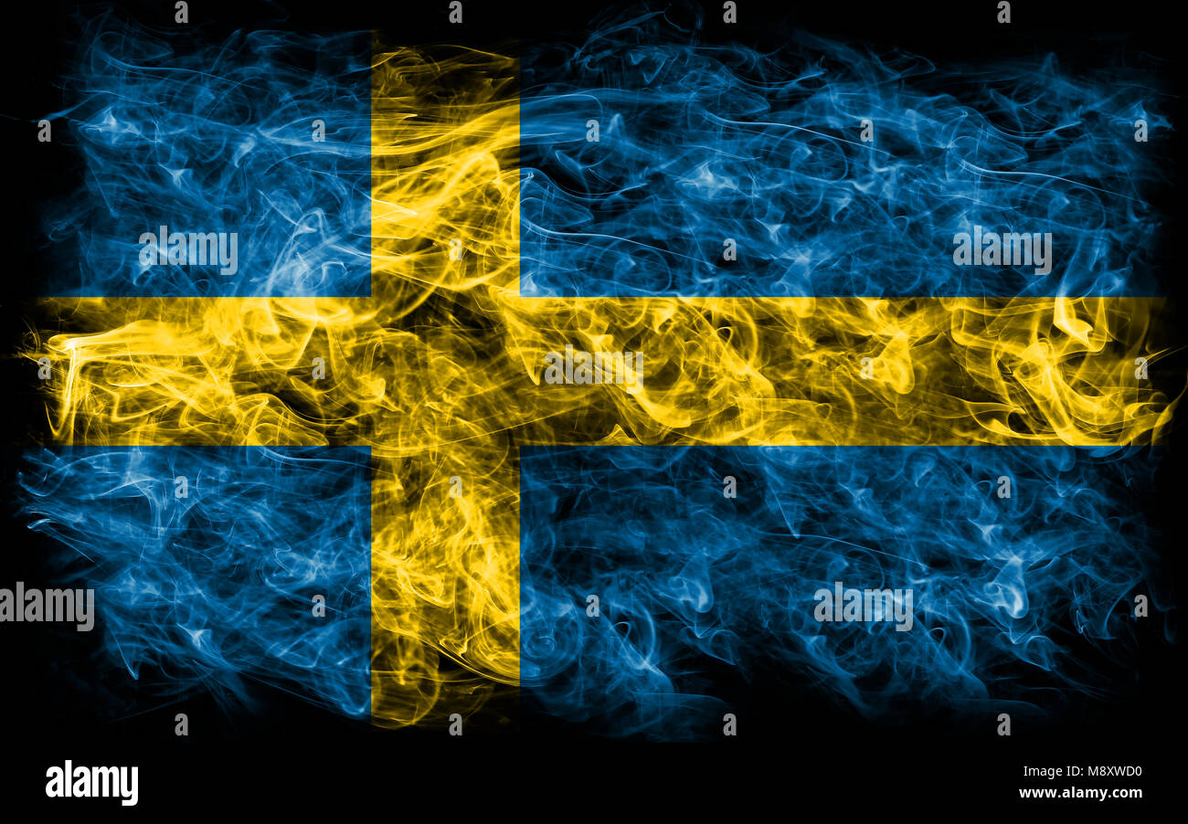 Sweden smoke flag Stock Photo - Alamy