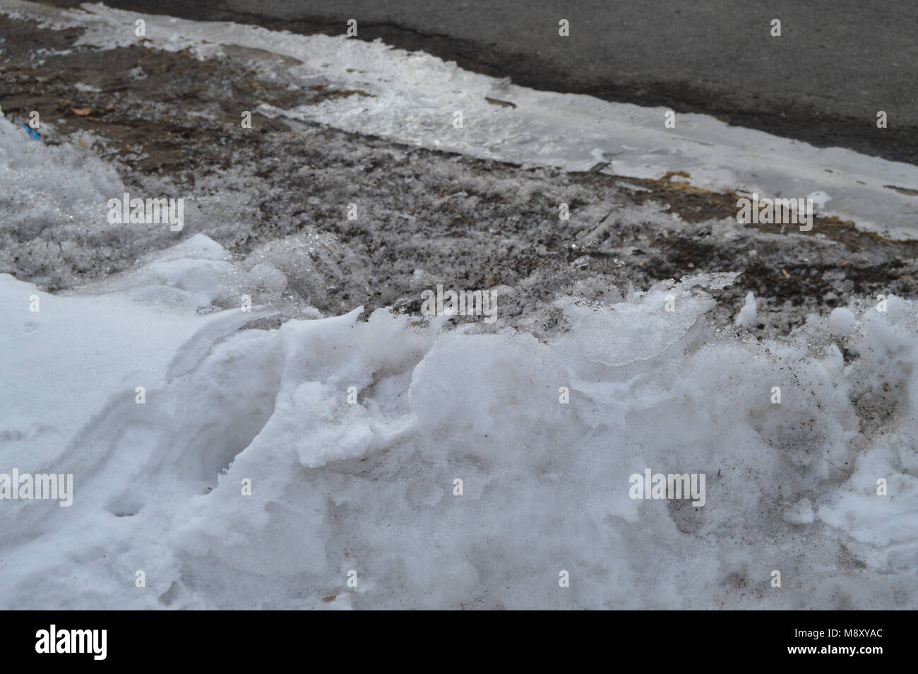 Spring background is a dirty loose snow melting outdoors Stock Photo ...