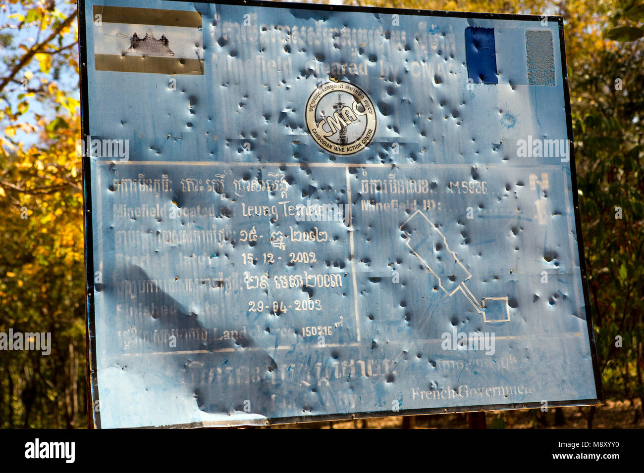 information sign CMAC-Cambodian Mine Action Centre - about mine ...
