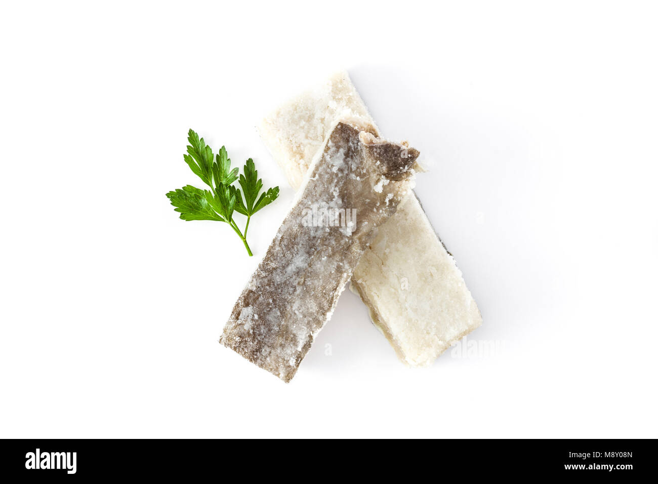 Salted dried cod isolated on white background. Typical Easter food ...