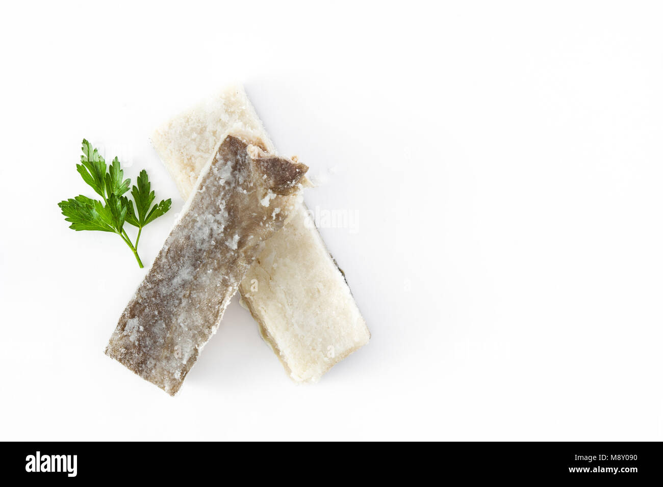 Salted dried cod isolated on white background. Typical Easter food ...