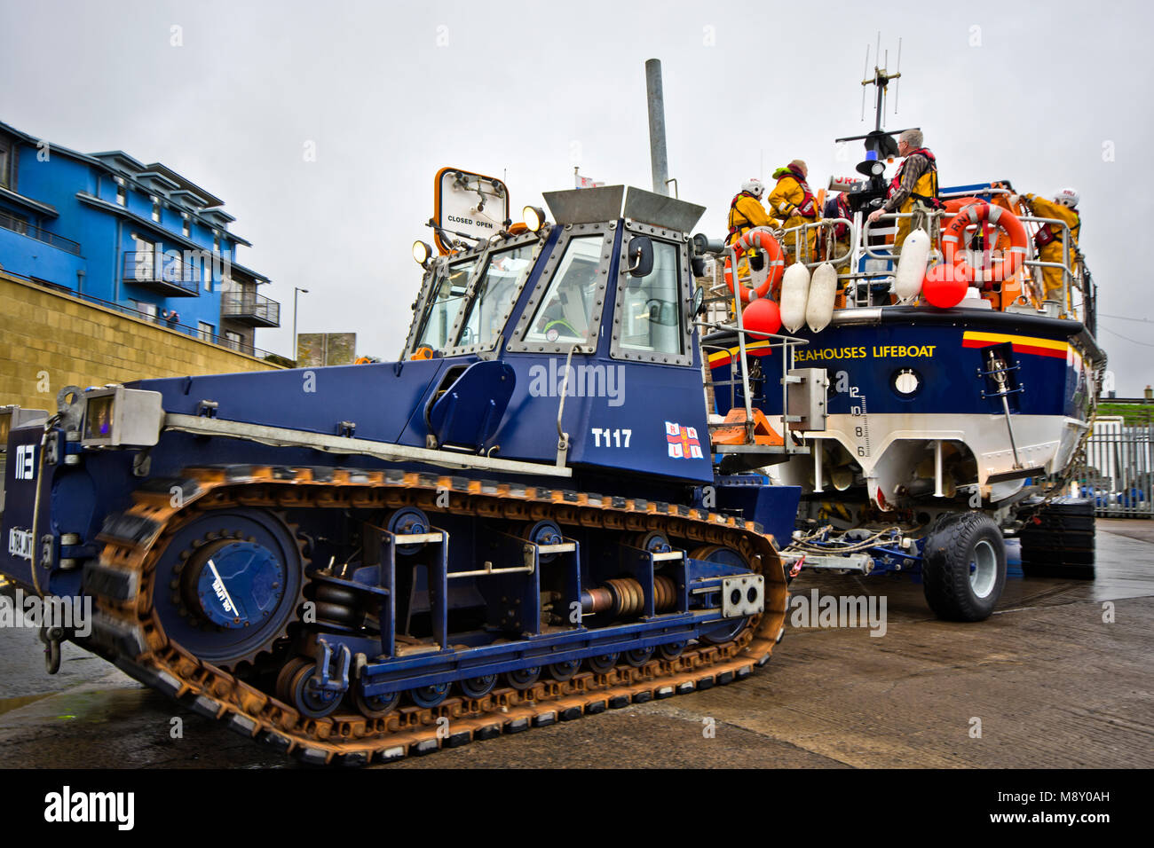 RNLI lifeboat launch, Seahouses, Northumberland, England, UK Stock ...