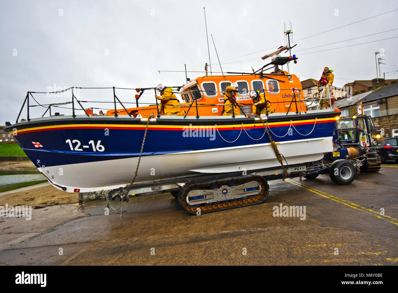 RNLI lifeboat launch, Seahouses, Northumberland, England, UK Stock ...