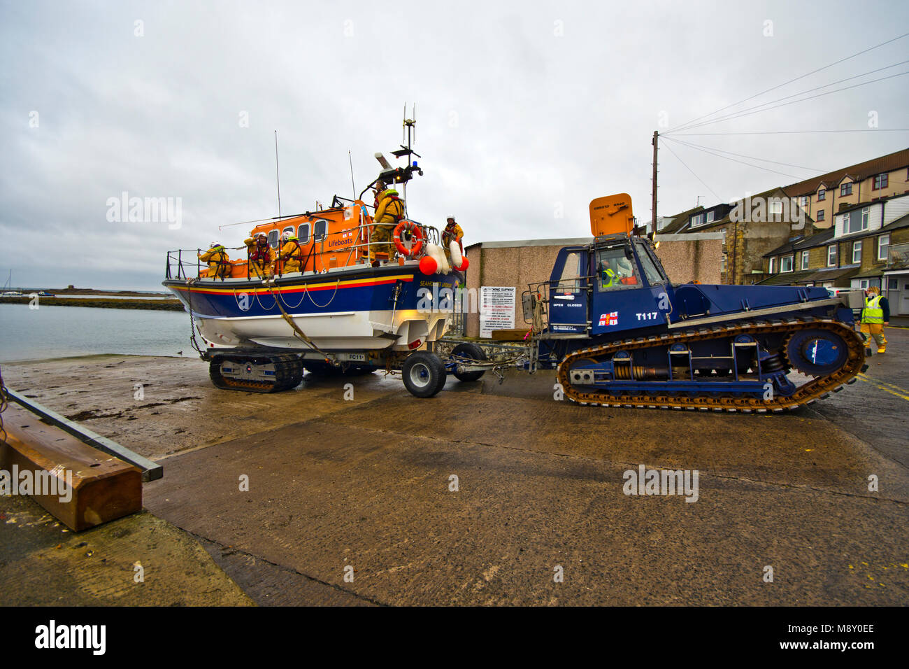 RNLI lifeboat launch, Seahouses, Northumberland, England, UK Stock ...