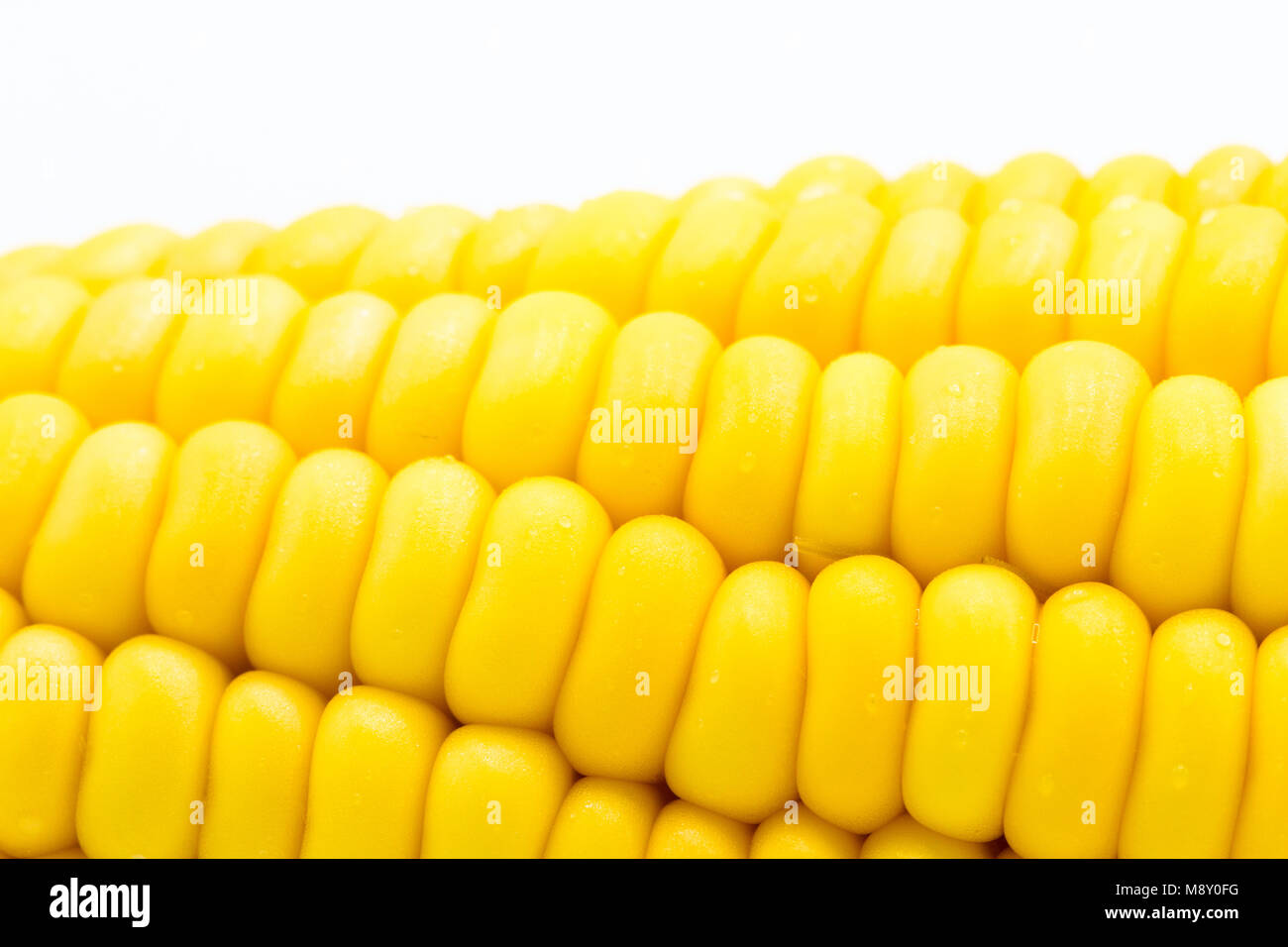 Yellow corn raw isolated on white background, front view from the top ...