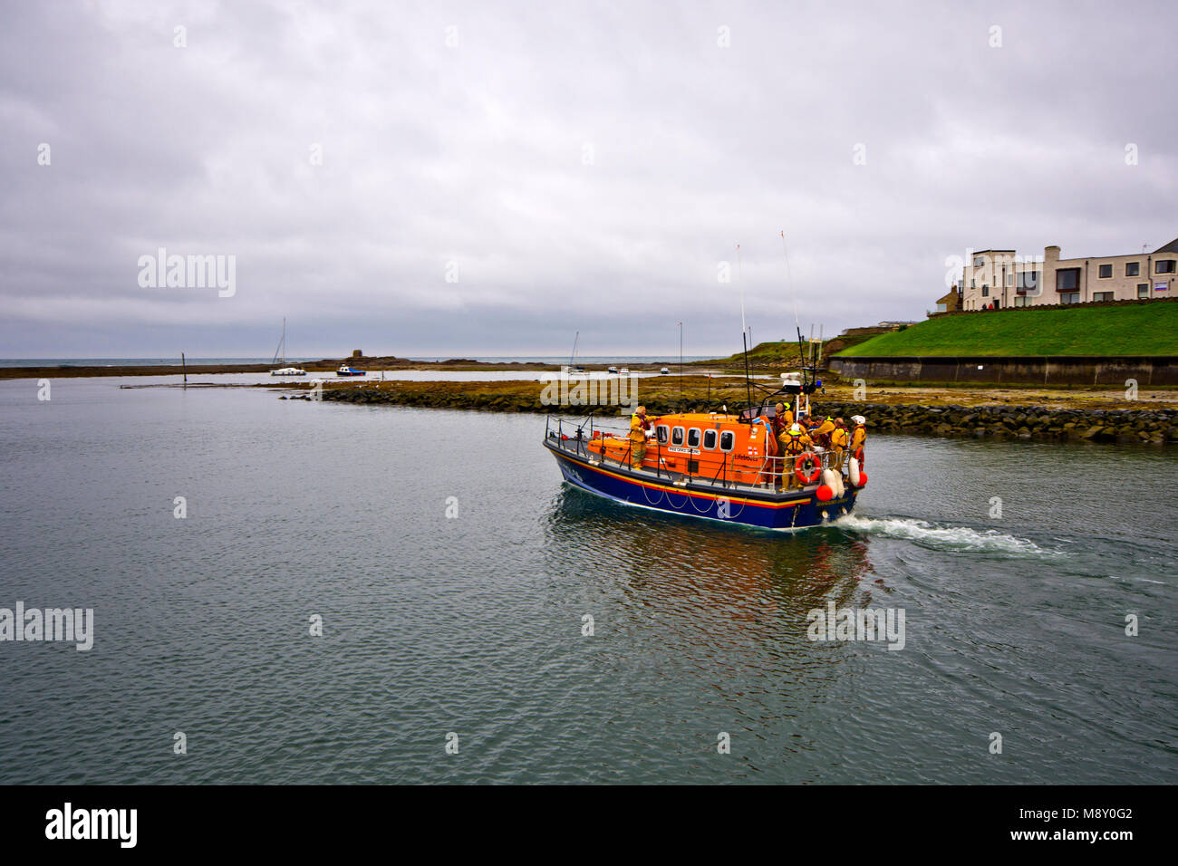 RNLI lifeboat launch, Seahouses, Northumberland, England, UK Stock ...