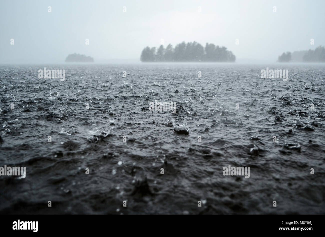 Rain falling on a lake in Finland Stock Photo - Alamy