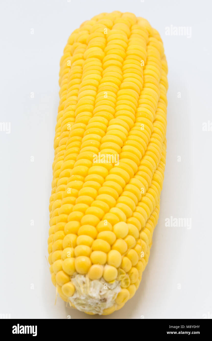 Yellow corn raw isolated on white background, front view from the top ...