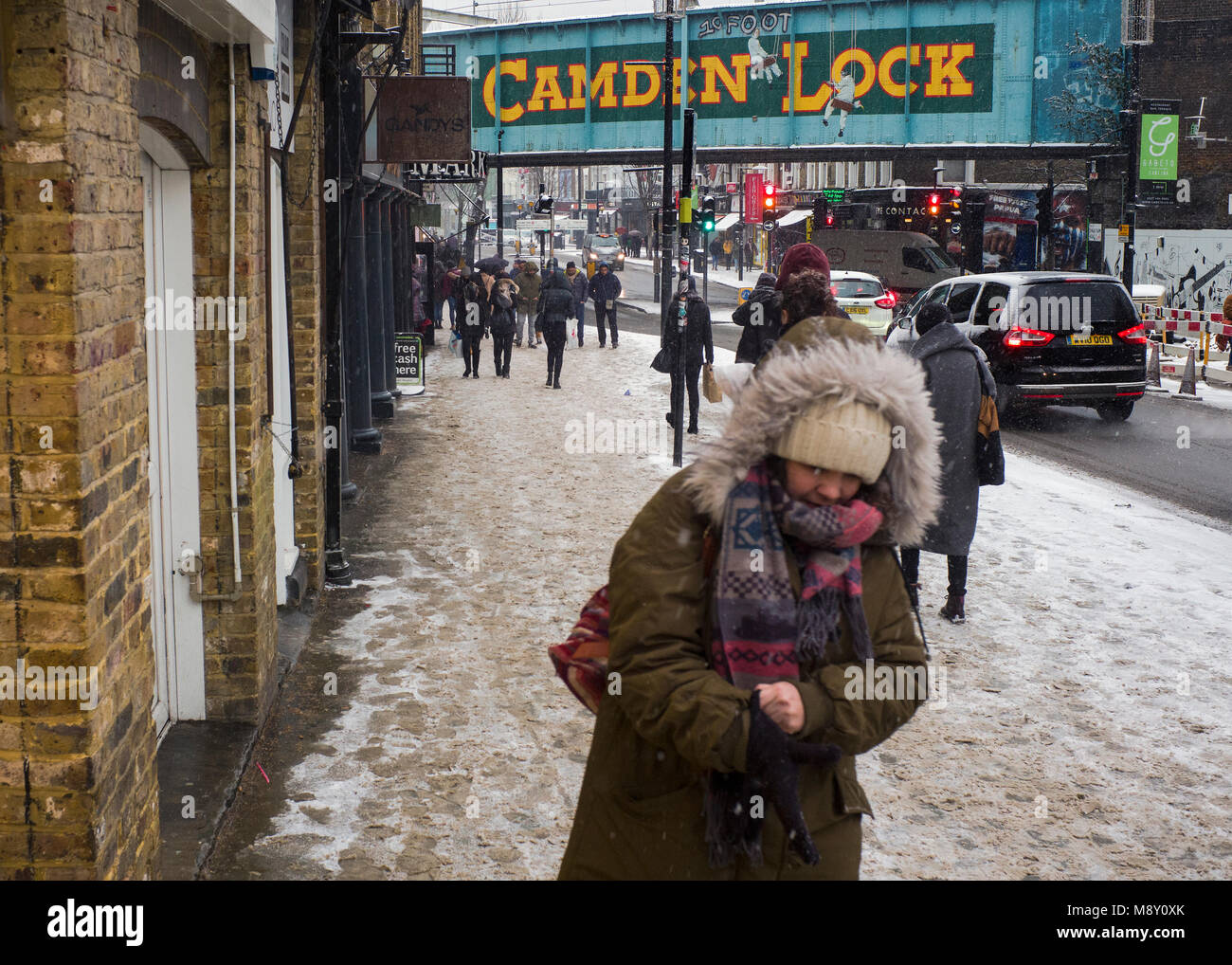 Camden lock in the snow .snowing in Camden London Stock Photo - Alamy