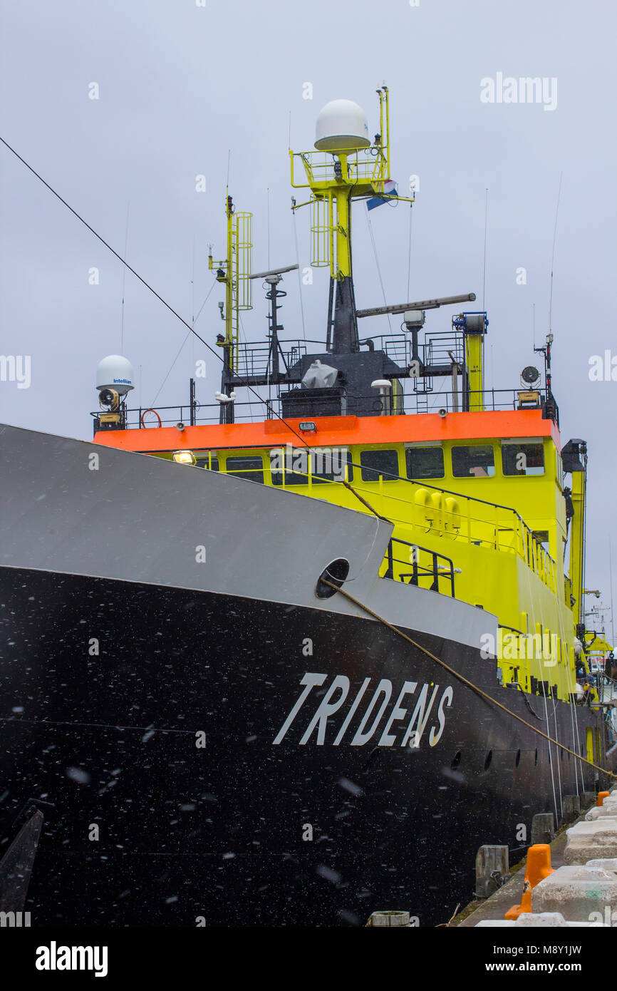 18 March 2018 The Dutch fisheries research vessel Tridens berthed at ...