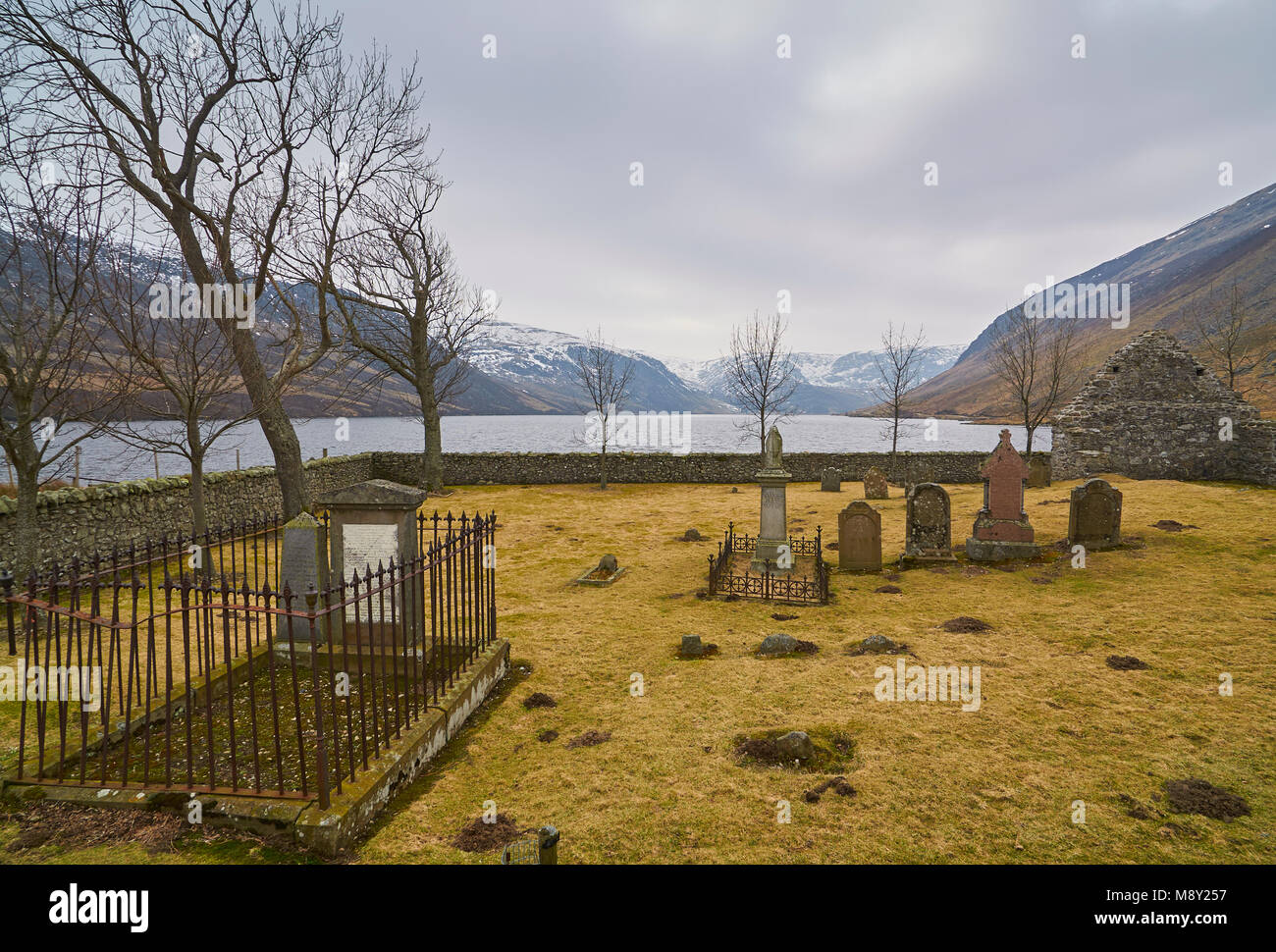 Looking from the old abandoned Kirk's Graveyard to Loch Lee and beyond ...