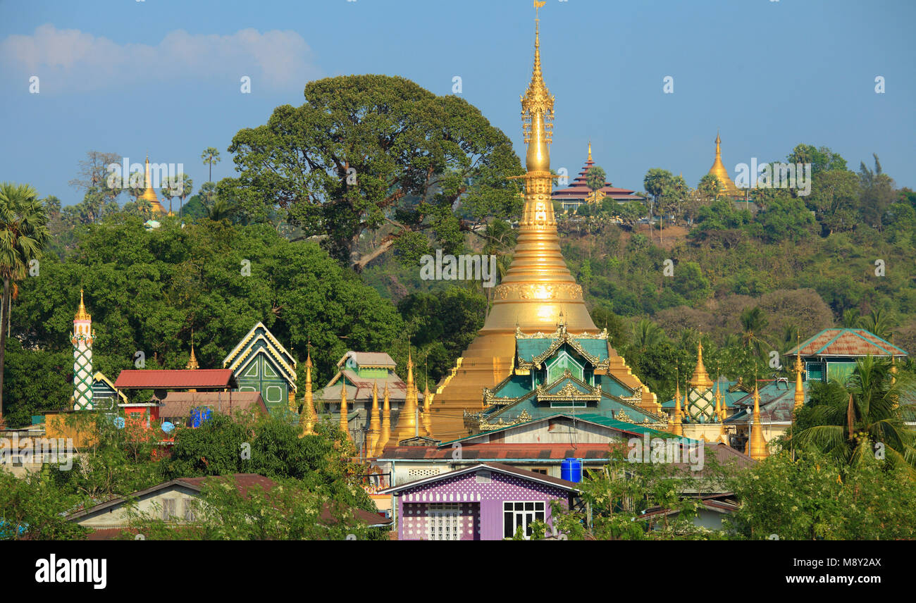 Myanmar, Mon State, Mawlamyine, Kyaik Thoke Pagoda, skyline Stock Photo ...