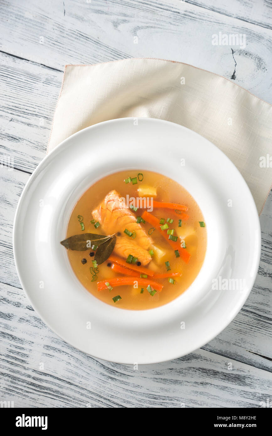Portion of salmon soup Stock Photo - Alamy