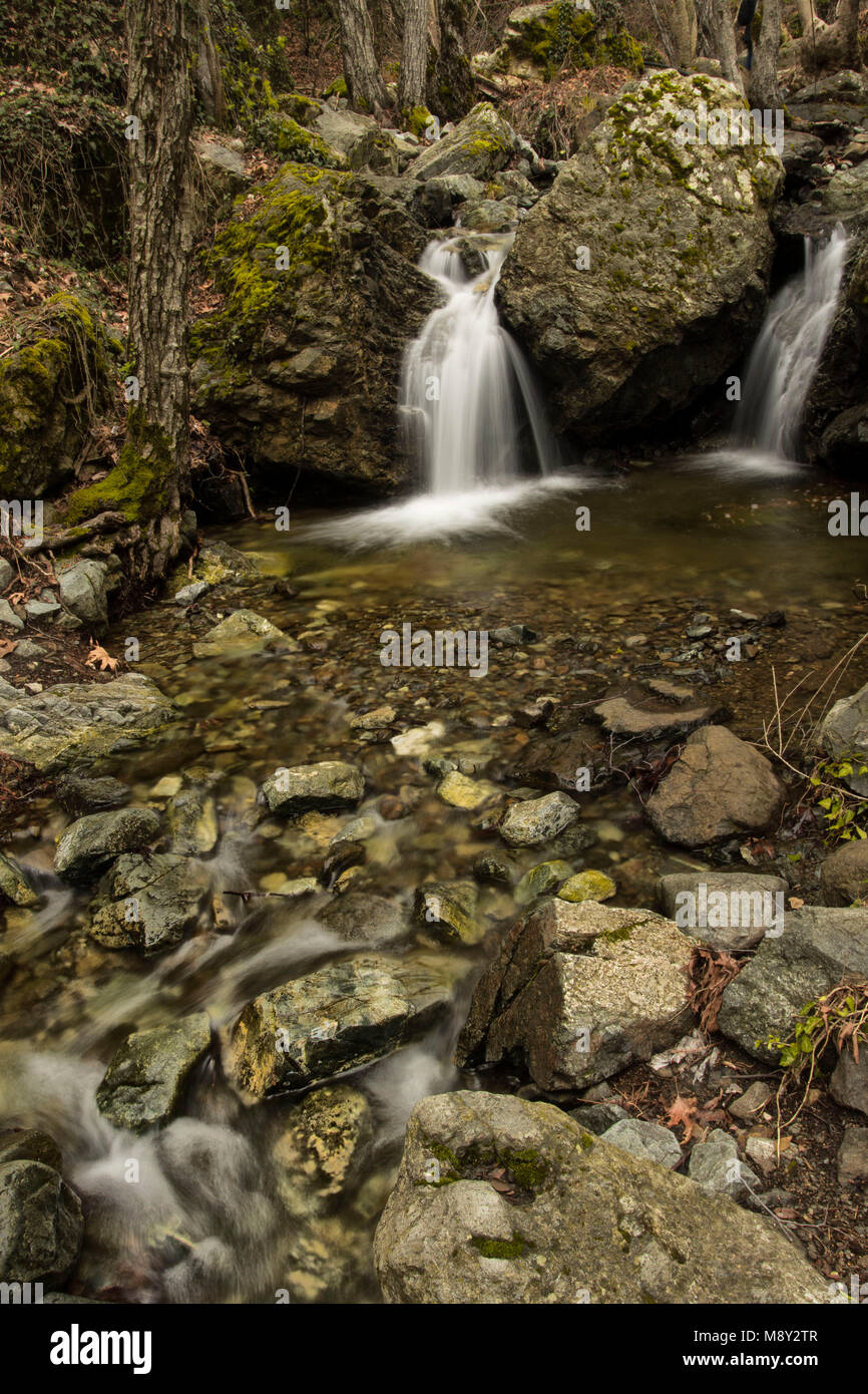 Waterfall through the woods on the Caledonian trail, Platres, Cyprus ...