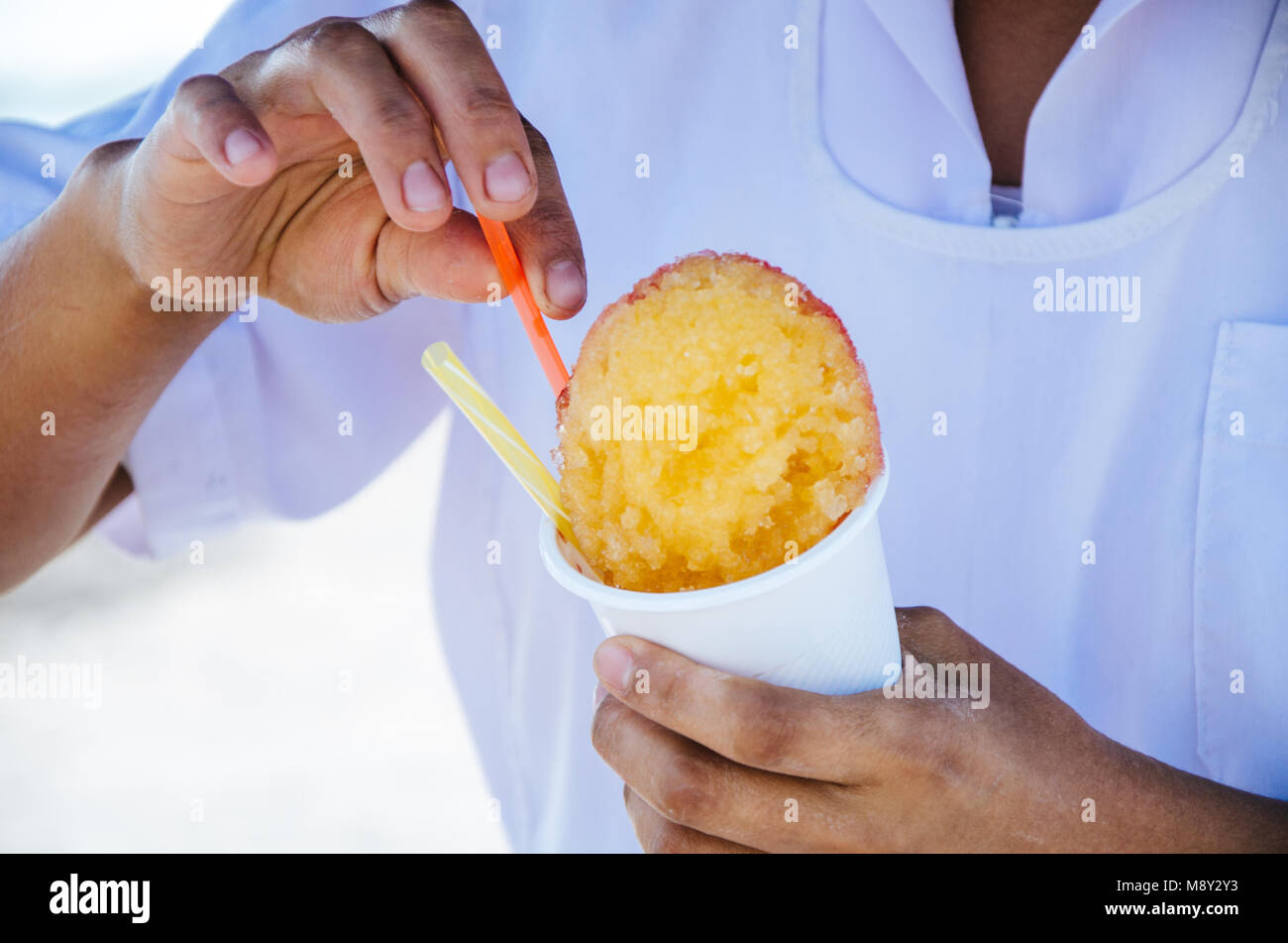 Sweet of crushed ice called in Peru Cremolada Stock Photo - Alamy