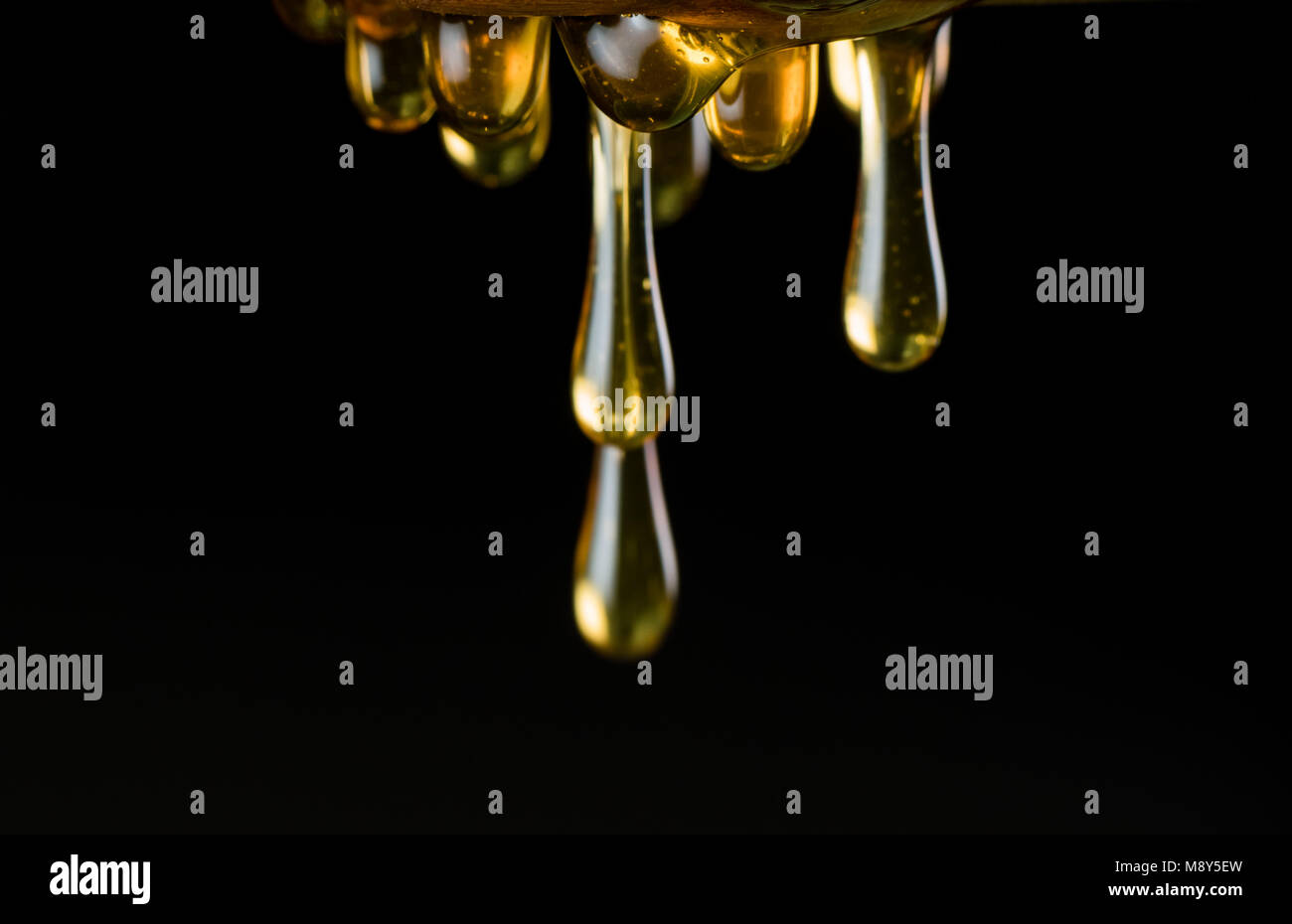 Multiple Drops of Honey String from Drizzler Stock Photo - Alamy