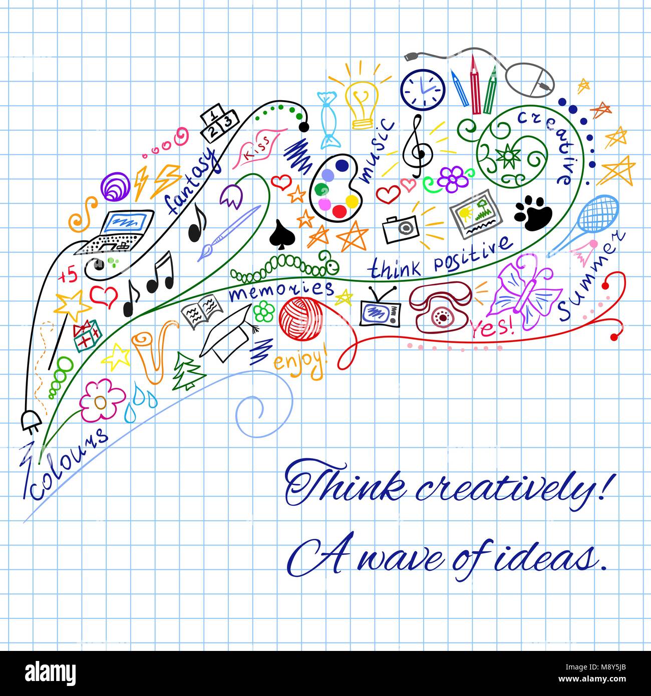 Brain sketchy doodles about creative thinking wave Stock Vector Image ...