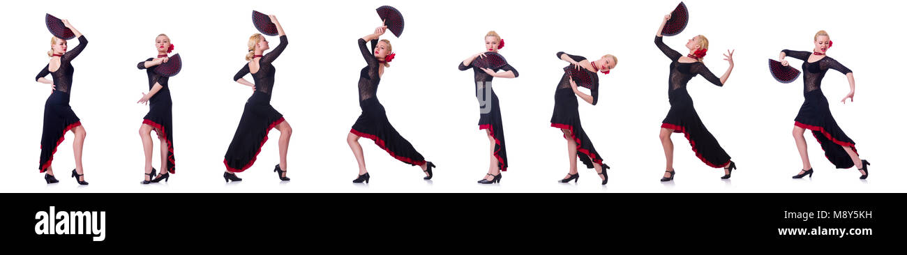 Woman dancing spanish dance isolated on white Stock Photo - Alamy