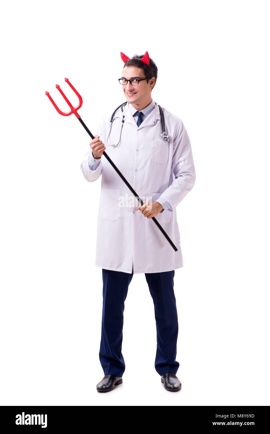 Devil doctor in funny medical concept isolated on white background ...