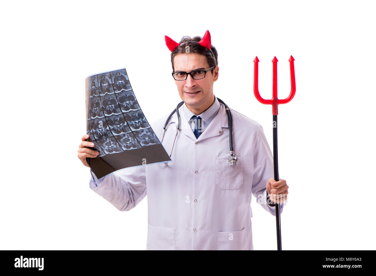 Devil doctor in funny medical concept isolated on white background ...