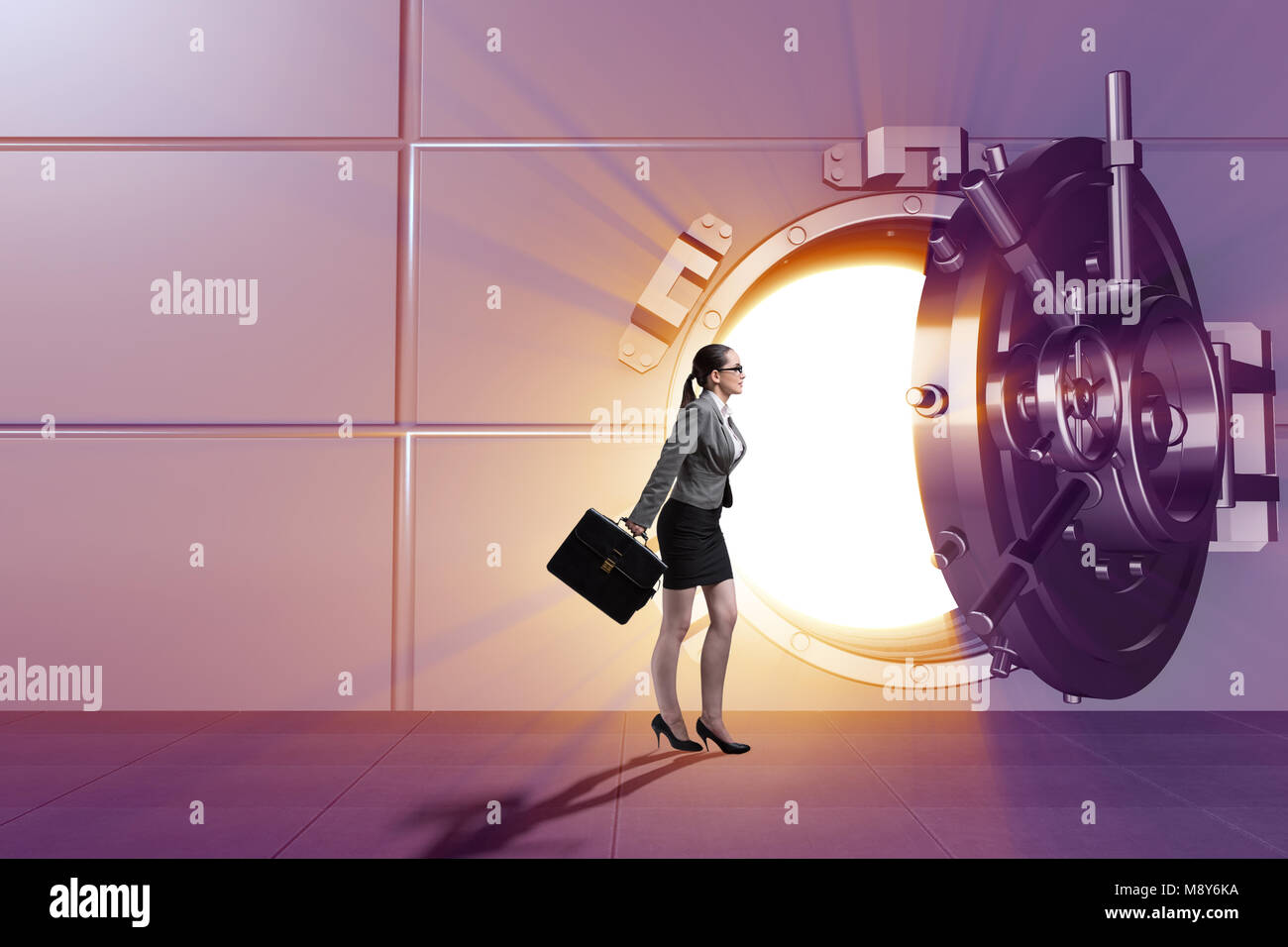 Businessman in front of banking vault door Stock Photo - Alamy