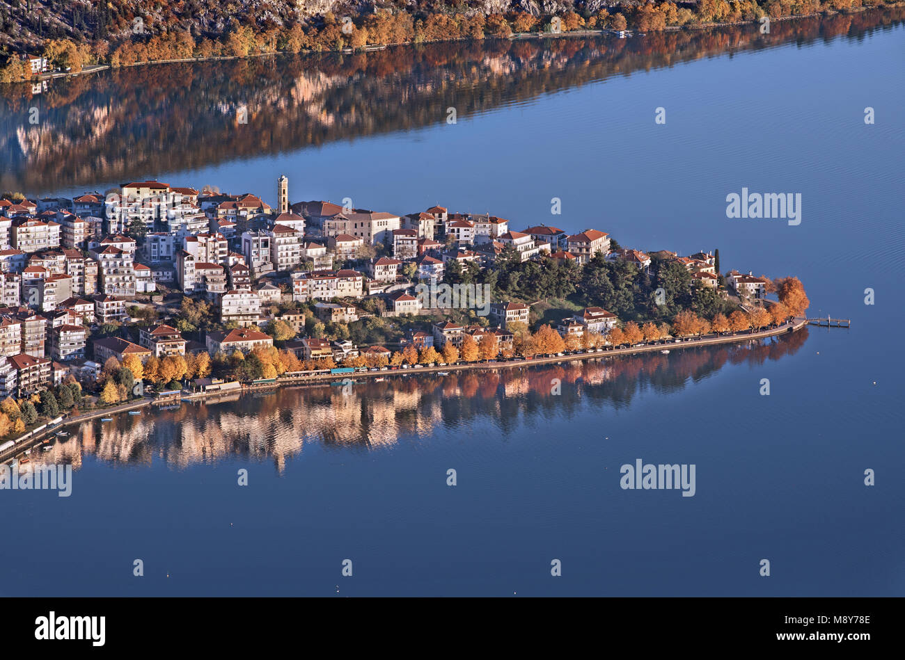 Aerial panoramic view of Kastoria city, a traditional gorgeous town ...