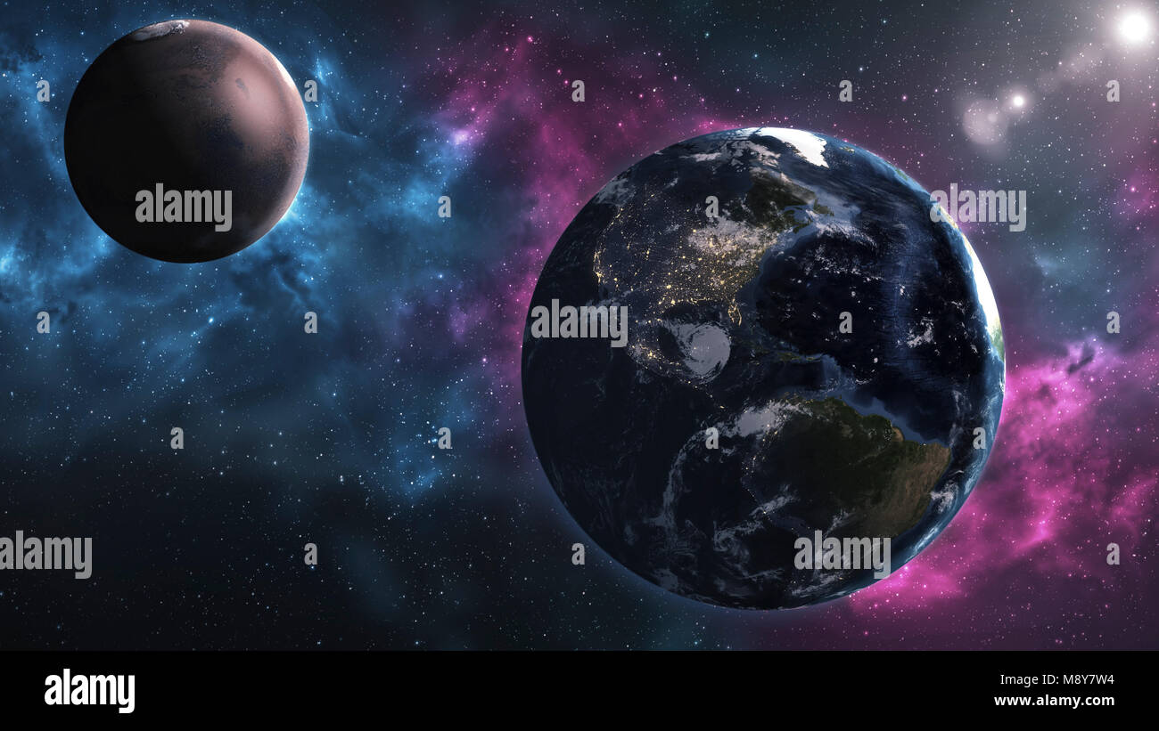 Mars and earth. Distance between them. The elements of this image ...