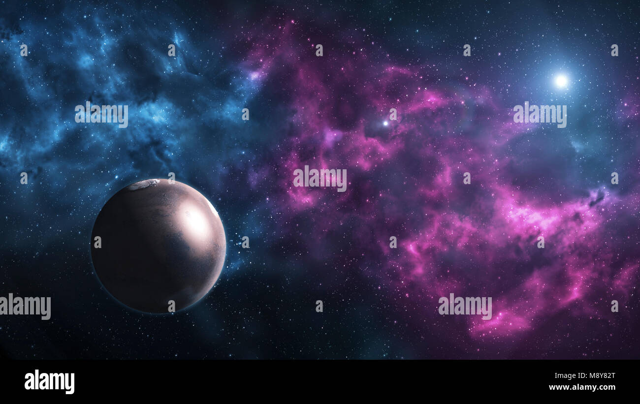 View of Mars from outer space with millions of stars around it ...